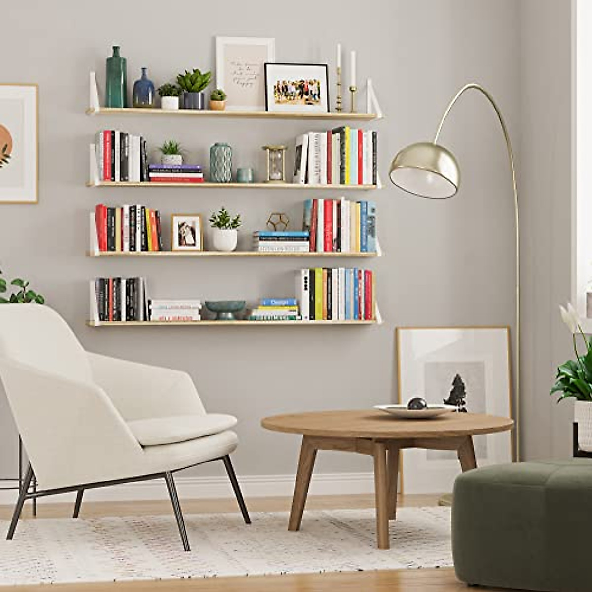 Wallniture Bora Long Floating Shelves, 48"x6" Wall Bookshelf Living Room, Bathroom & Kitchen Wall Mounted Shelves, Rustic Wall Shelves for Bedroom, Wall Shelf Set of 4, Burnt