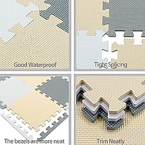 Yostrong® 16 Tiles Interlocking Puzzle Foam Baby Play Mat with Straight Edges for Playing - EVA Babies Crawling Mat | Rubber Floor Work out Mats for Home Gym. White, Beige, Gray. YOC-AJLb16S16