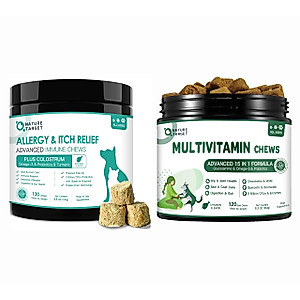 Dog Allergy Relief Freeze Dried Chews, with Probiotics, Colostrum for Immune Health - Dog Multivitamin, Multivitamin for Dogs - with MSM & Glucosamine, Omegas 3 & 6, Probiotics for Digestive Health