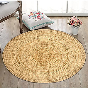 Goroly Home Natural Hand Woven Jute Braided Rug, Decorative Round Braided Reversible Durable Sustainable Jute Round Rug Pad, Shag Rugs for Bedroom, Floor Rug, Kitchen Rug - 48 Inch Round - Natural
