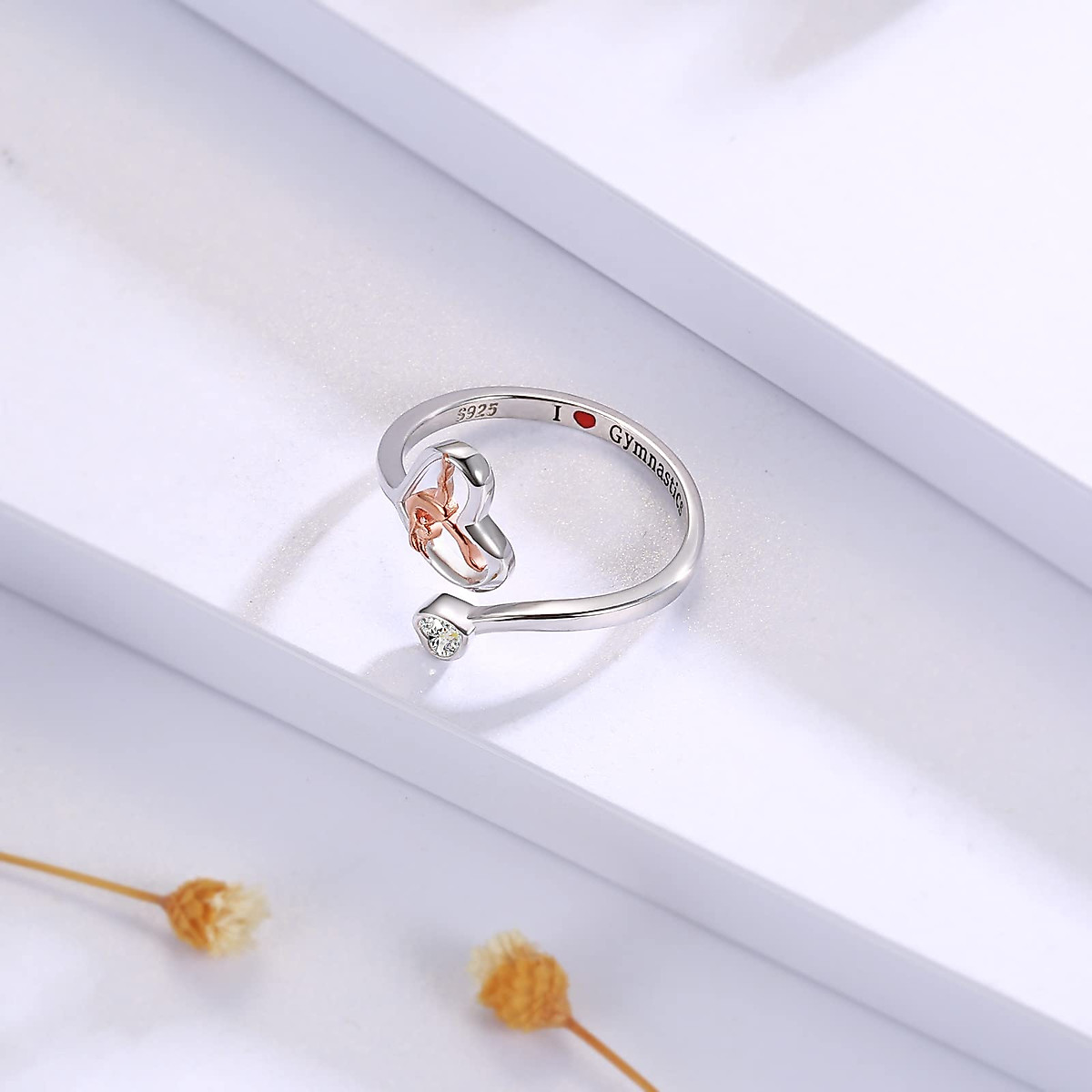 Gymnastics Gifts for Women Gymnastic Rings Adjustable 925 Sterling Silver Gymnast Jewelry (Size 7-9, Style 1)