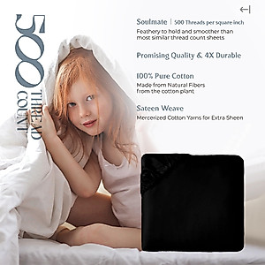 Mayfair Linen Twin XL Fitted Sheet Only - 100% Cotton 500 Thread Count 16" Deep Pocket Fitted Sheet Twin XL, Soft Cooling Sateen Weave Durable Bottom Sheet, Fits College Dorm Mattress, Teens - Black