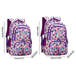 JiaYou Girl Geometric Printed Primary Junior High University School Bag Bookbag Backpack(2# Purple,35 L)