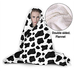 Black and White Cow Hoodie Blanket Wearable Throw Blankets for Couch Blanket Hooded for Baby Kids Men Women