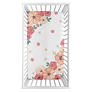 Sweet Jojo Designs Shabby Chic Floral Girl Fitted Crib Sheet Baby or Toddler Bed Nursery Photo Op - Peach, Pink and Green Watercolor Rose Flower