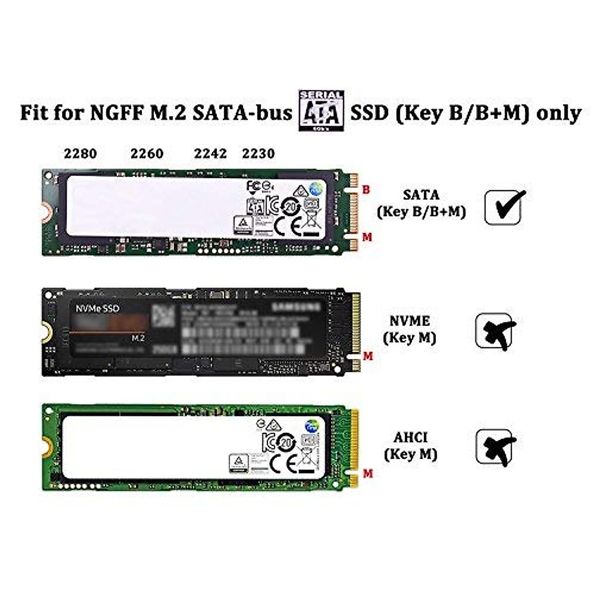 M.2 SATA SSD to USB 3.0 External SSD Reader Converter Adapter Enclosure with UASP, Support NGFF M.2 2280 2260 2242 2230 SSD with Key B/Key B+M(Can't Fit for PCIe NVMe/PCIe AHCI with Key M)