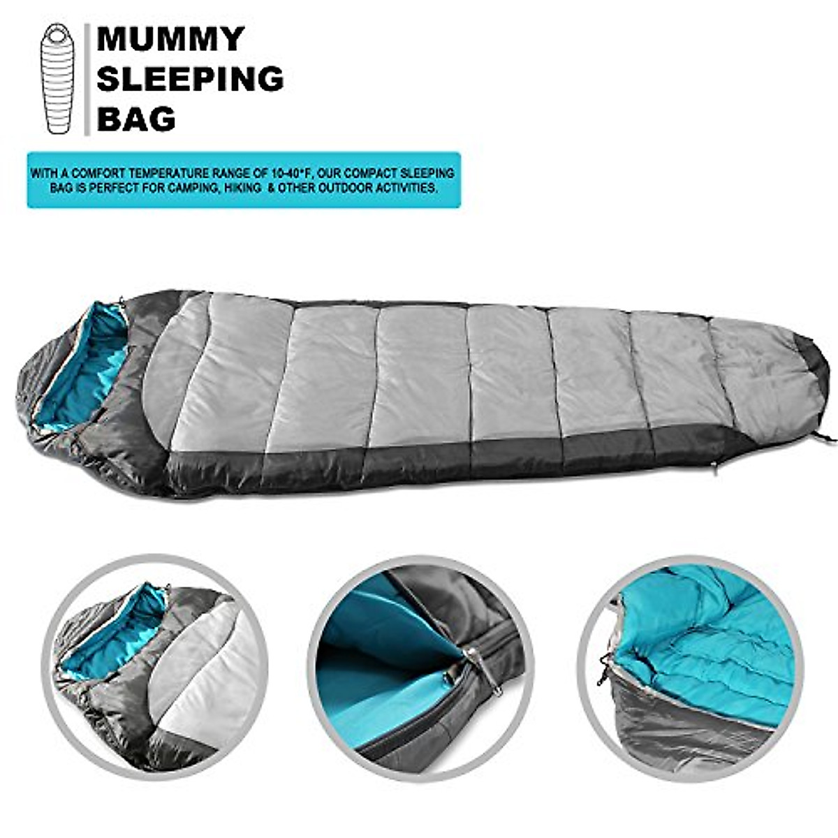 KHOMO GEAR Sleeping Bag Mummy Style - 3 Season - Camping & Outdoors - Grey