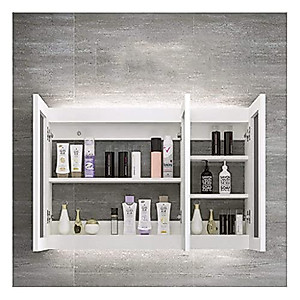ROLTIN Bathroom Cabinet Triple Mirror Wall Mounted Solid Wood Modern Storage Cupboard,Bathroom Mirror Cabinet Wall Storage Cabinet with Mirror Wall Cupboard (Black 120cmx