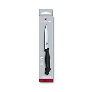 Victorinox 6.7233.6 Swiss Classic Steak Knife Set Ideal for Slicing a Wide Variety of Steak Cuts Serrated Blade in Black, Set of 6
