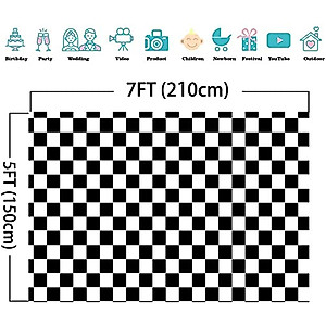 Cosplay Party Banner Checkered Flag Photography Backdrop Vinyl 7x5ft Photo Background White and Black Racing Checker Texture Grid Birthday Chess Board Decoration Supplies Photo Booth Studio Props