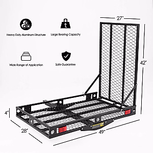 IRONMAX Hitch Cargo Carrier with Ramp, Heavy Duty Folding Mobility Scooter Wheelchair Hitch-Mounted Carrier for Car, Truck, SUV, RV, 500LBS Weight Capacity