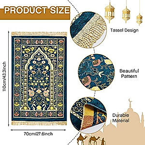 Boyiee Muslim Prayer Rug Padded Islamic Turkish Velvet Prayer Mats Portable Green Moon Star Prayer Beads and White Knit Prayer Hat Ramadan Gifts Eid Gifts for Praying Men, Women, and Kids