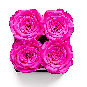 Soho Floral Arts | Roses in A Box | Genuine Roses that Last for Years (White Square 4ct, Radiant Pink) | Mothers Day Gifts