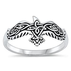 Celtic Eagle Hawk Falcon Unique Ring New .925 Sterling Silver Band Size 7