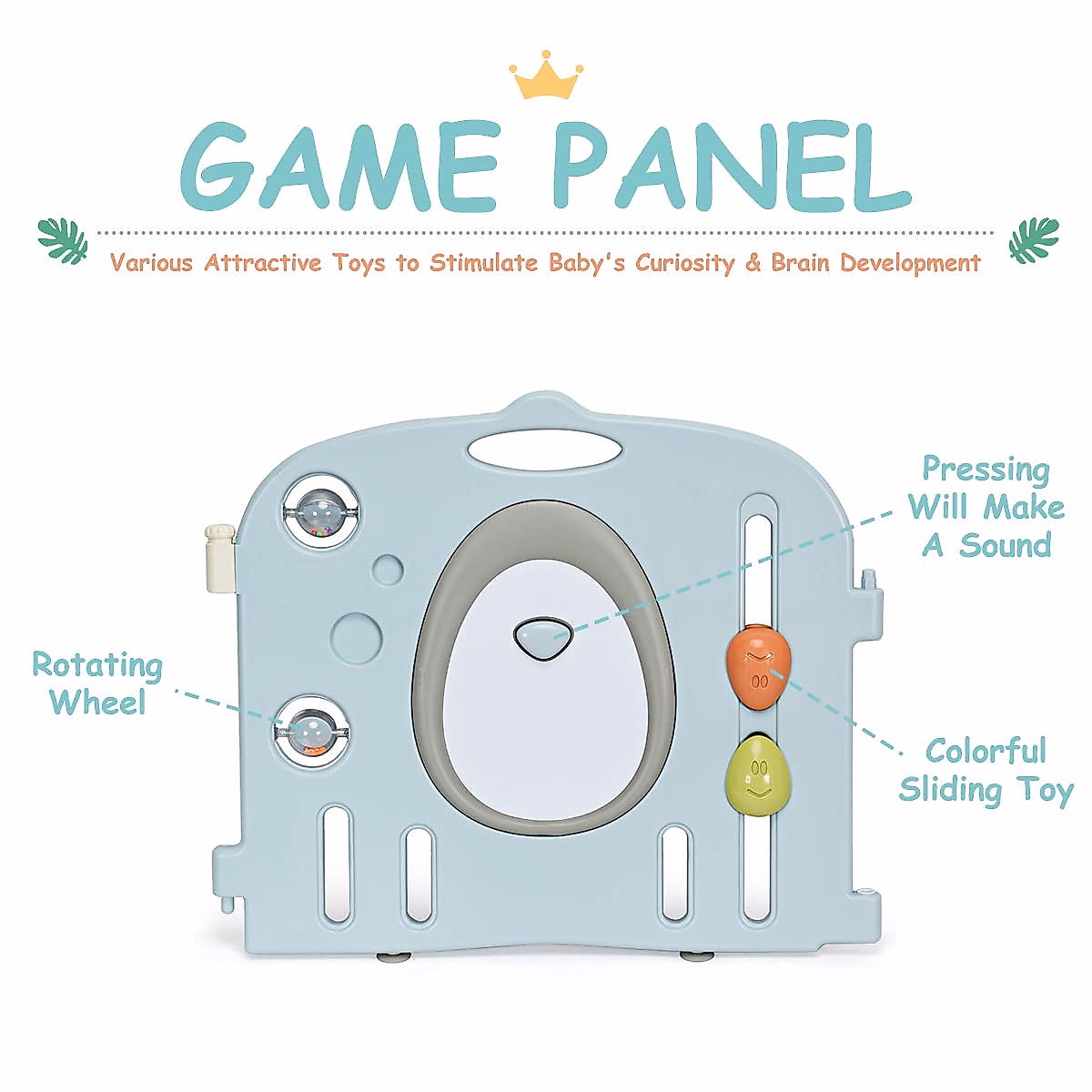 CHEFJOY Baby Playpen Kids 14 Panel, Safety Yard Activity Center, Door with Safety Lock & Lovely Toys, Portable HDPE Indoor Outdoor Play Fence with Non-Slip Rubber Suction Cup