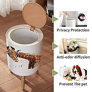 IBPNKFAZ89 Small Trash Can with Lid Watercolor About Giraffe Garbage Bin Wood Waste Bin Press Cover Round Wastebasket for Bathroom Bedroom Kitchen 7L/1.8 Gallon