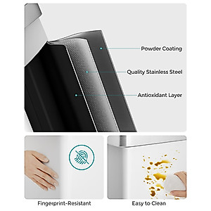 SONGMICS Kitchen, 16 Gallon (2 x 8 Gallon) Dual Compartment Garbage Can, 60L Pedal Recycling Bin, Stay-Open Lid and Soft Closure, Stainless Steel, 15 Trash Bags Included, White ULTB202W01