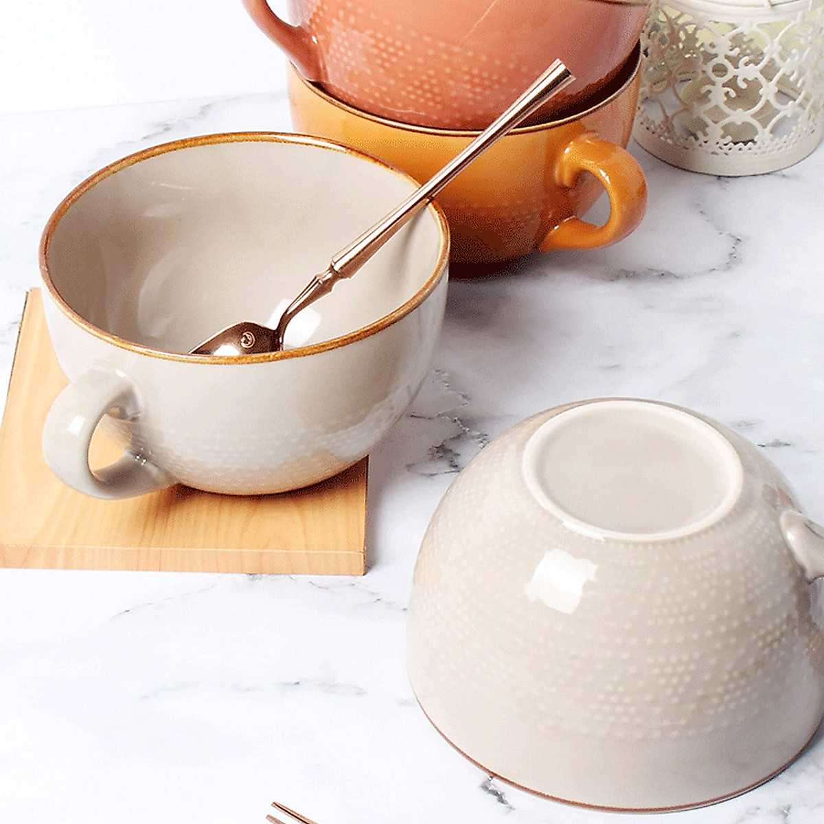 EISTEE Cereal Bowl,soup bowl,tea bowl,Large Soup Cup Ceramic Breakfast Bowl with Handle, 700ml Cereal Soup Bowl, Pumpkin Soup and Salad. Dishwasher, Microwave and Oven are Safe.-red (Color : Red)