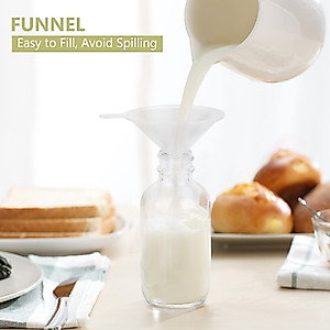 Rionisor 2OZ Small Glass Bottles with Lids and Funnels, 60ml Boston Round Glass Bottles, Perfect for Diy Essential Oils, Perfumes, Whiskey and Juices, 6 Pack Clear