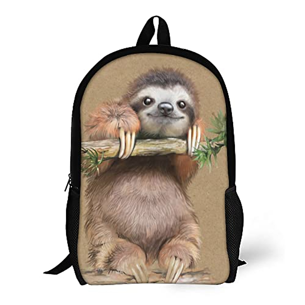 ONE TO PROMISE Sloth Backpacks Cartoon Lovely Sloth Hanging on Branch on Brown Shoulder Student Bookbag Laptop Backpack Travel Hiking Camping Daypack for Teens Women Men with Side Pockets