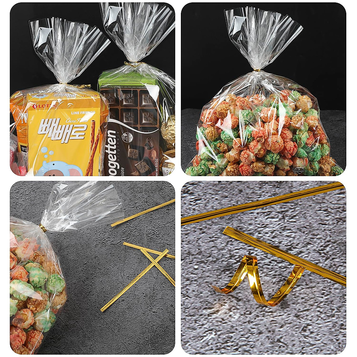 Labeol 150pcs Cellophane Bags 9x12 Treat Bags with Ties Clear Gift Bags Candy Bags Cookie Bags for Packaging Party Favor Plastic Gift Wrap Easter