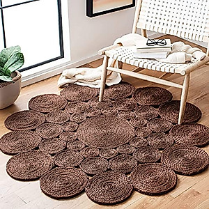 THE PIKKU INTERNATIONAL - Rug Round Jute Hand Woven Circle Design Area Rug Brown Dye Carpet (11 X 11 Feet)
