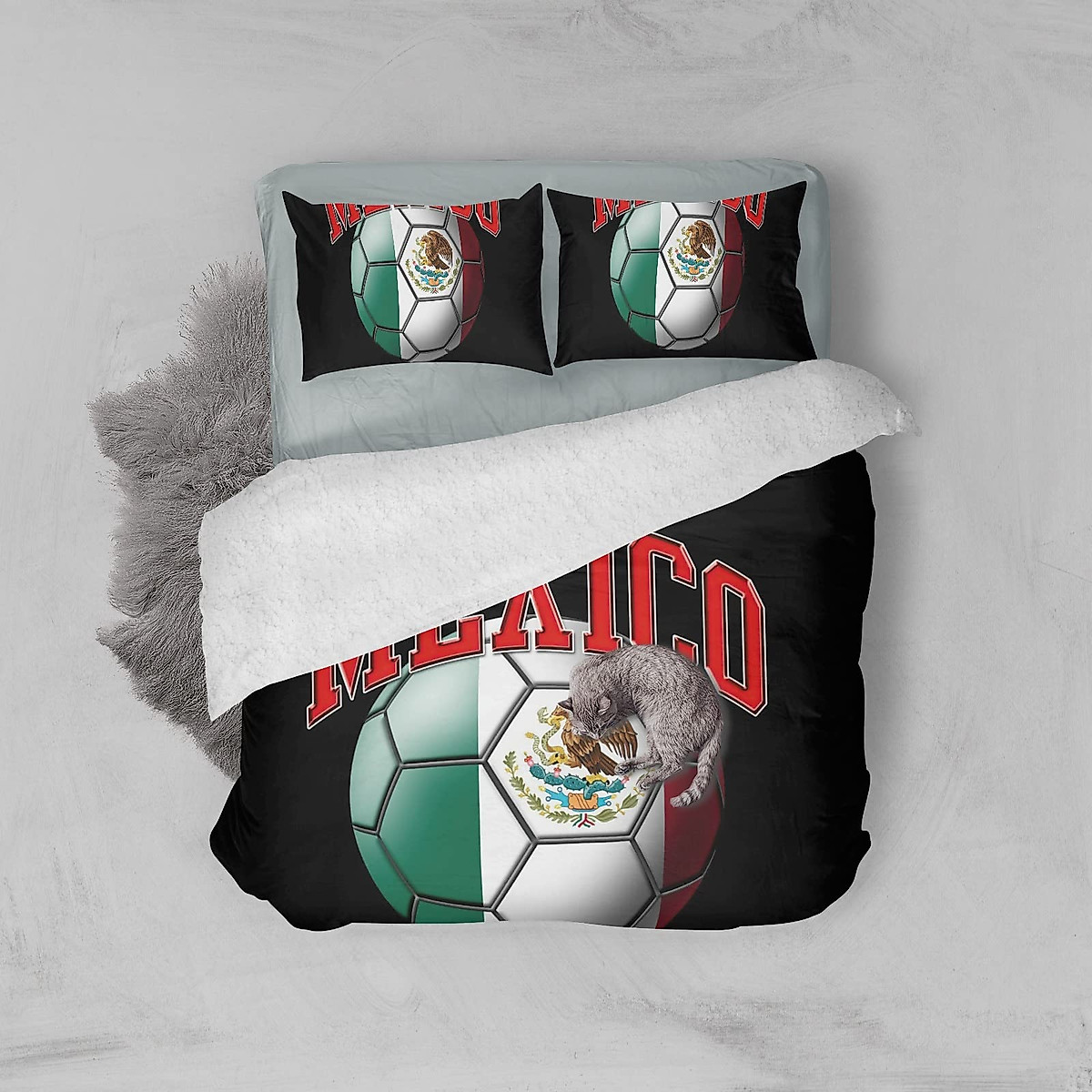 CUXWEOT Mexico Mexican Flag Soccer Ball Custom 3 Piece Bedding Sets King Size Personalized Duvet Cover Set Quilt Cover Besclothes with Name