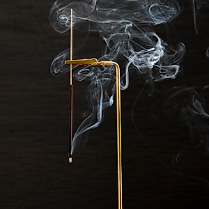 Sunolga Incense Holder with Removable Glass Ash Catcher Mess, Modern Incense Holder for Sticks with Alligator Head Metal Clip Brass Incense Burner Holder for Zen, Yoga, Spa, Meditation and Home Decor