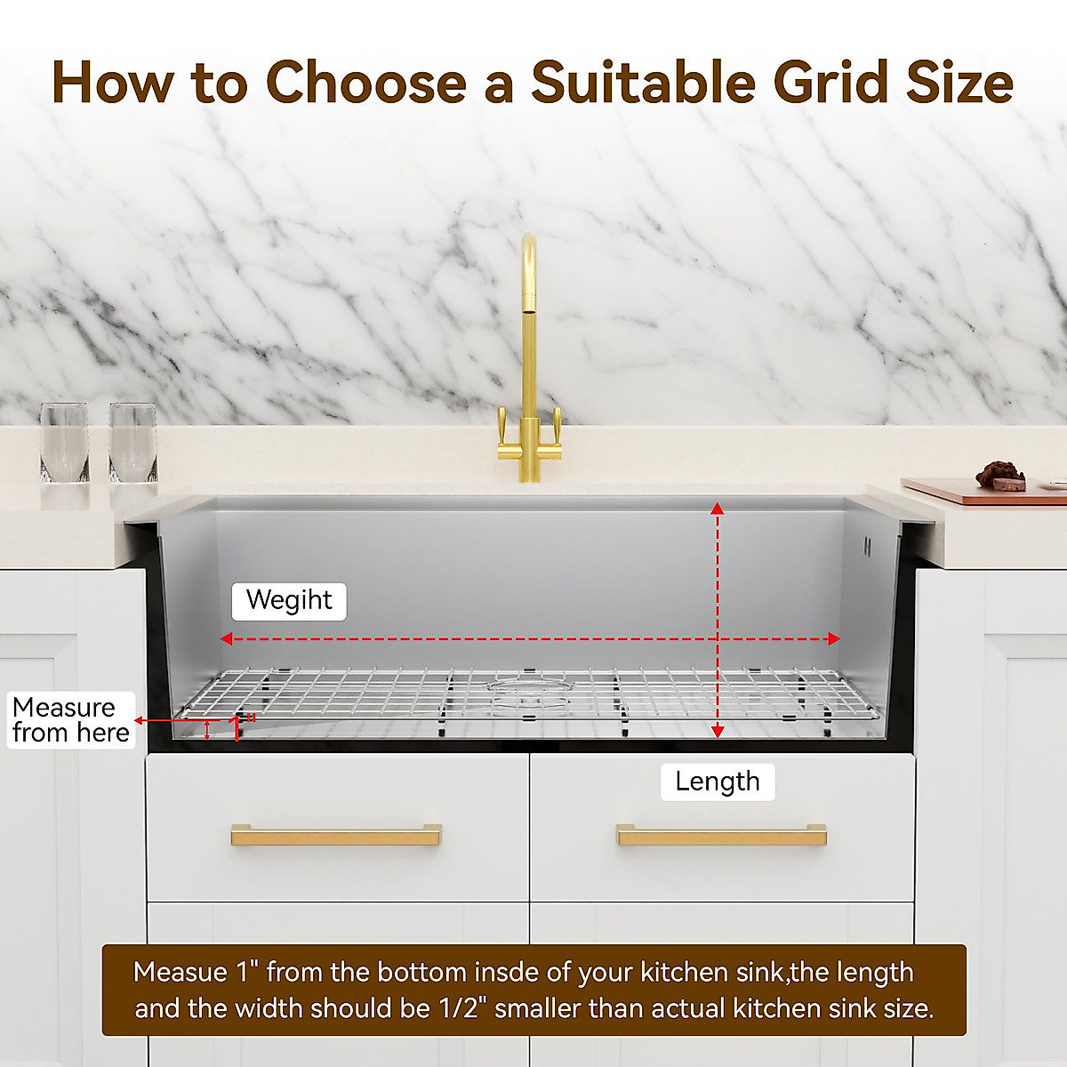 Stainless Steel Sink Grid and Protectors for Bottom of Kitchen Sink，26" x 14" Inches with Rear Drain