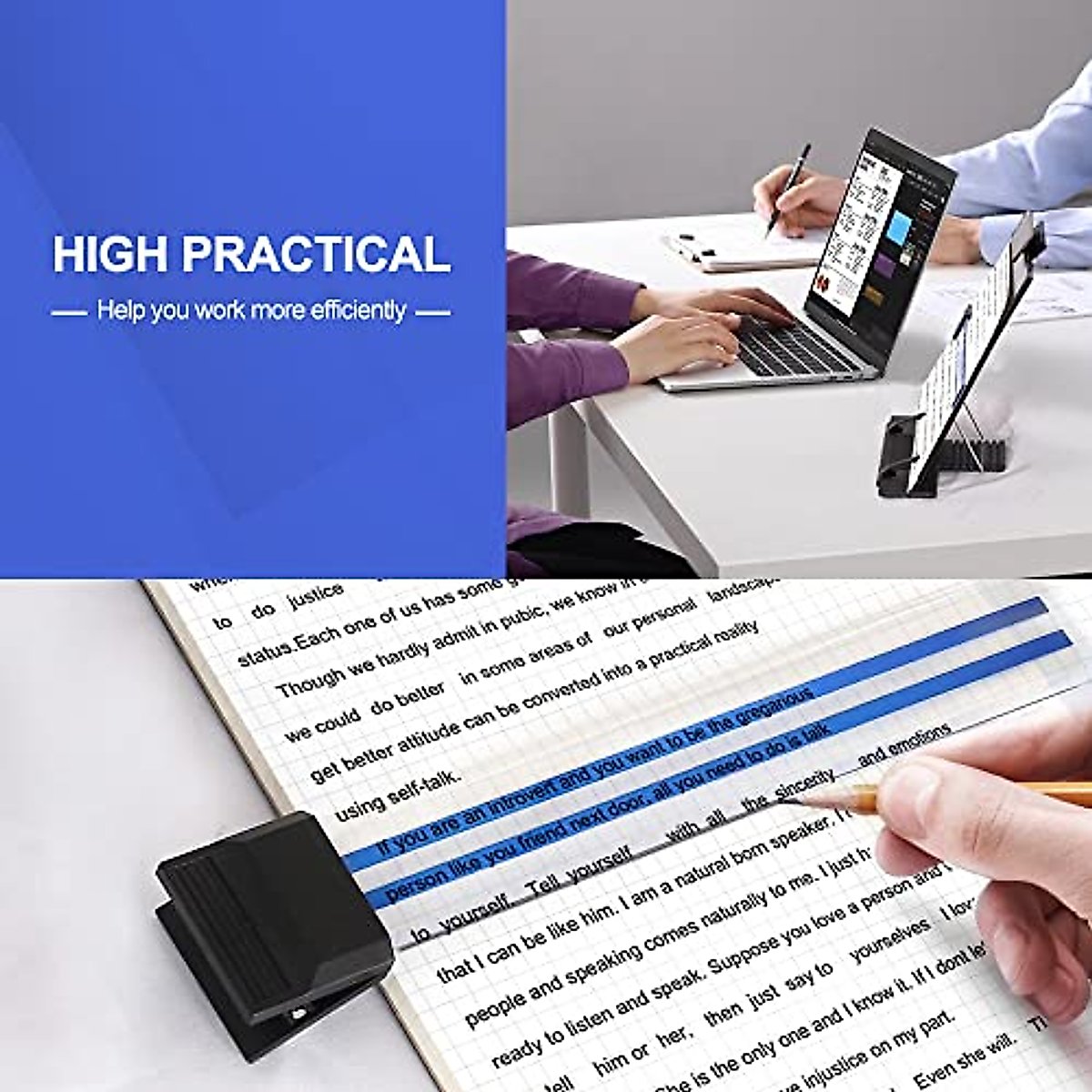 Desktop Document Holder Stand with 7 Adjustable Positions, Black Metal File Organizer Management Copyholder for Typing Speech Reading A4 Letter Music Book Tablet Office, with Paper Clip and Line Guide