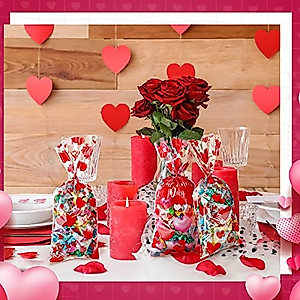 120 Pcs Valentines Day Treat Bags Valentines Favor Cello Plastic Candy Goodie Bag with 150 Red Twist Ties for Kids Valentines Day Party Favor