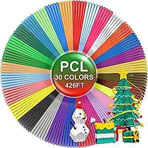 3D Printing Pen PCL Filament 1.75mm Refills,30 Colors, Each Color 16.4 Feet, Total 492 Feet, Pack with 2 Finger Caps & 2 Drawing Guide Book, High-Precision Diameter and Safe Refill