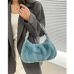 Tote Bag Women Cozy Fuffy Fleece Plush Trendy Shoulder Bag Quilted Casual Soft Warm Handbag Purse