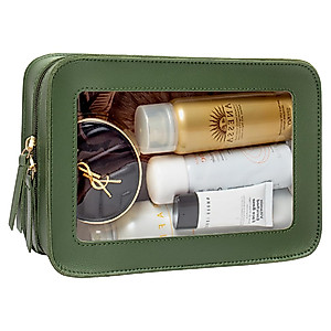 FFpaw Clear Makeup Bag Organizer, TSA Approved Portable Travel Toiletry Bag Clear Cosmetic Bag Case Small Make Up Bag Mini Makeup Pouch for Purse Transparent Car Essentials for Women Men (Green)