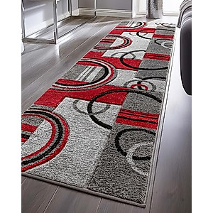 Well Woven Ruby Galaxy Waves Contemporary Runner 60010 Area Rug, 1'8" x 7'0", Grey/Red