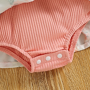 Newborn Infant Baby Girl Summer Outfit Clothes Floral Short Sleeve Romper Dress Ruffle Bodysuit Headband (Pink, 0-6 Months)