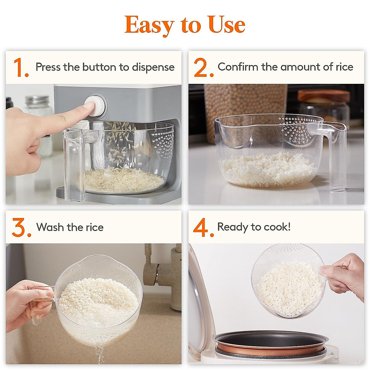 Lifewit Large Rice Dispenser Container 25.4 Lbs, Airtight Cereal Storage Containers with Measuring Cup, Sealed Moisture Proof Rice Bucket, Dry Food Grain Flour Soybean for Kitchen Household, BPA-Free