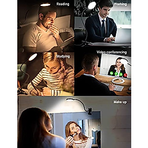 LiFMIRA Desk Lamp Clip on Light 30s/30min Timer 5 Colors 10 Brightness 10W 66 LED Desk Lamp with Clamp Eye-Caring Gooseneck Reading Light for Bed Headboard Desk Video Conferencing Makeup