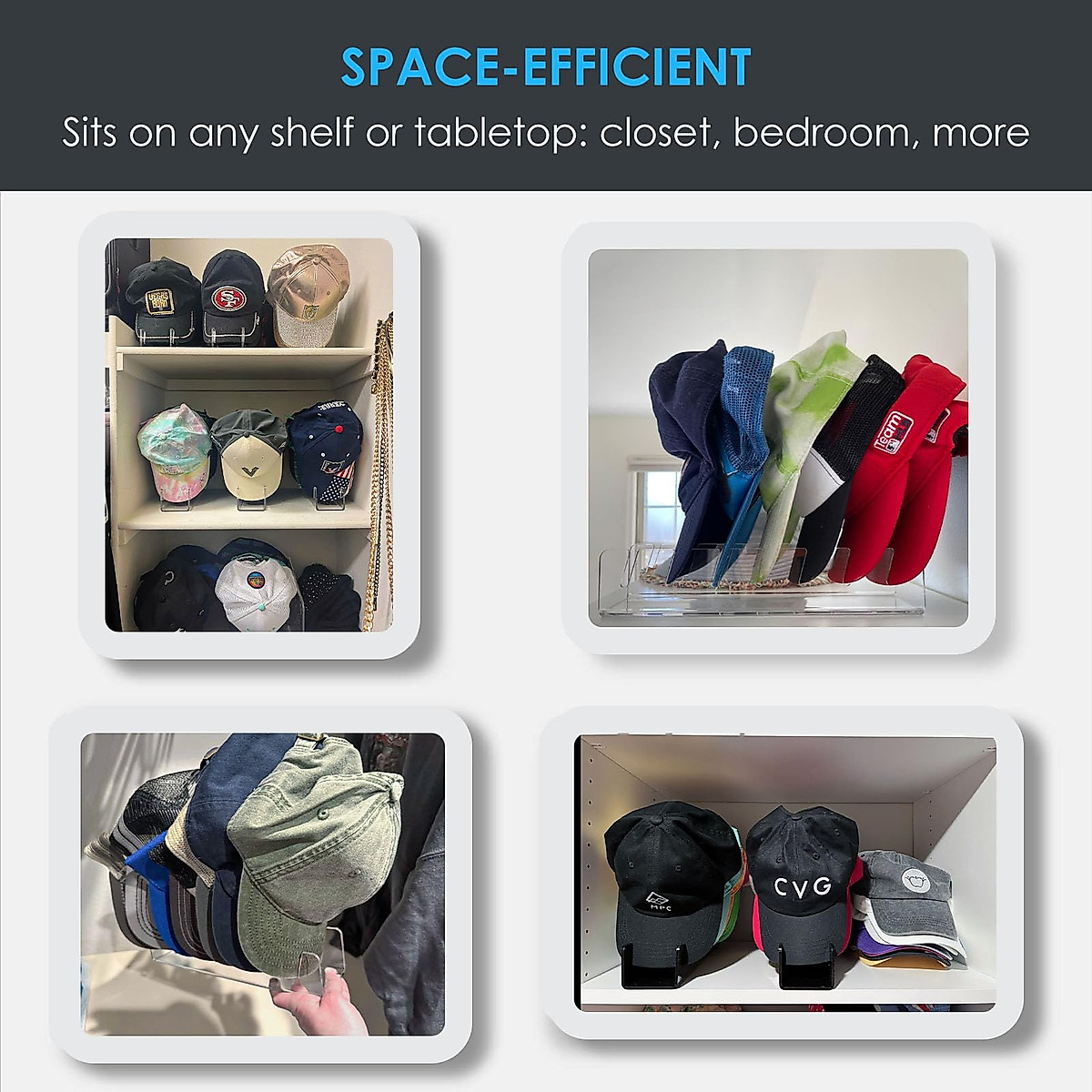 OAPRIRE Hat Stand for Baseball Caps Display and Organizer, No Install Acrylic Hat Organizer 2 Pack Holds 14 Baseball Caps for Closet, Bedroom, Dresser (Clear)