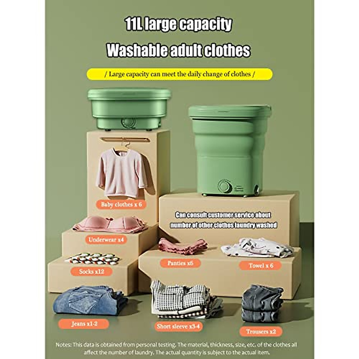 11L Mini Portable Washing Machine,Foldable Laundry Tub Underwear Foldable Washer Blue Ray Sterilization, Apartment Home Self-Driving Tour,for Baby Clothes, Socks, Towels, Great (Color : Pink)