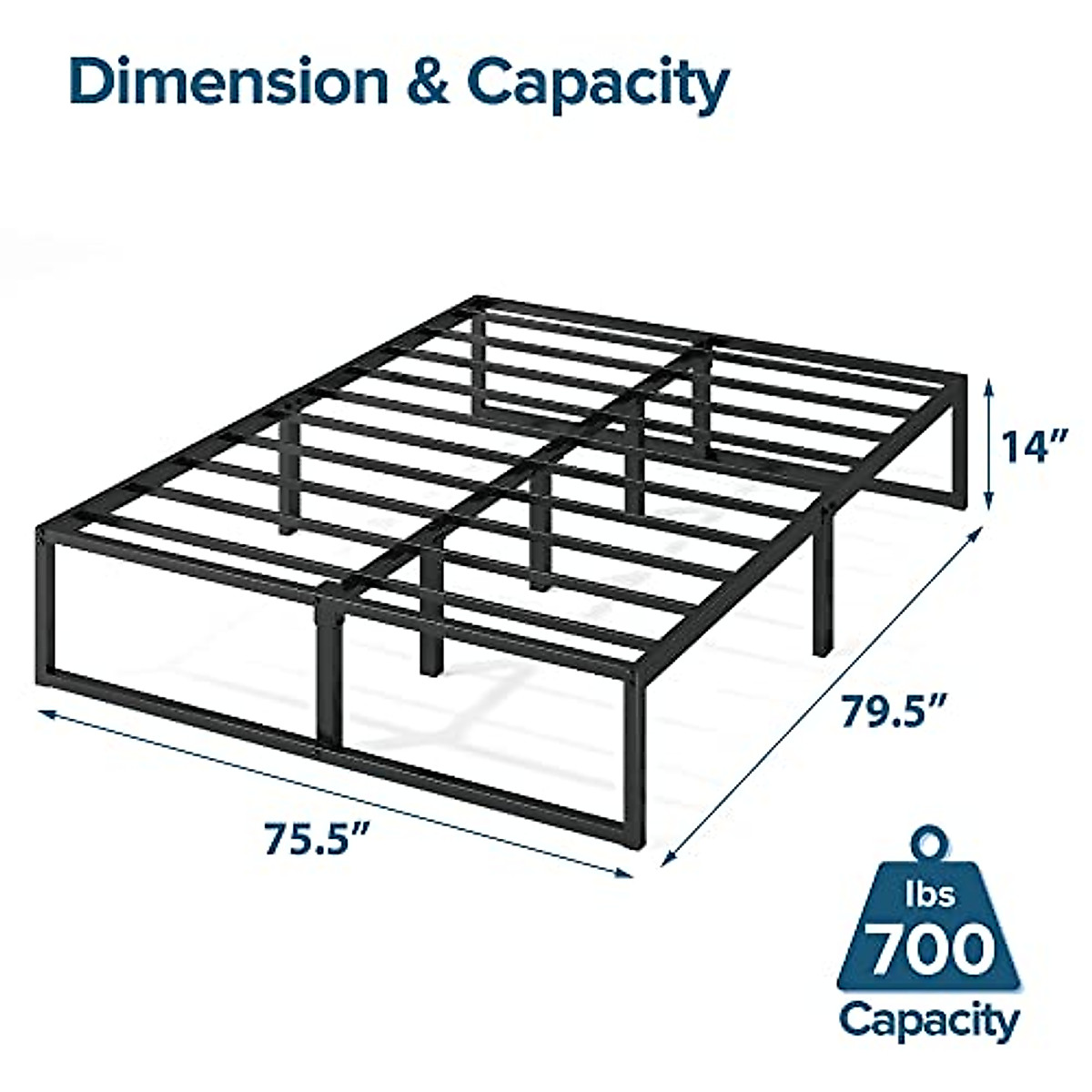 ZINUS Lorelai 14 Inch Metal Platform Bed Frame / Mattress Foundation with Steel Slat Support / No Box Spring Needed / Easy Assembly, King