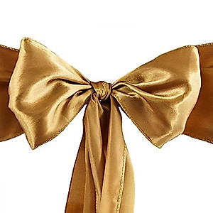 TABLECLOTHSFACTORY 5pcs Gold Satin Chair Sashes Tie Bows Catering Wedding Party Decorations 6 x106