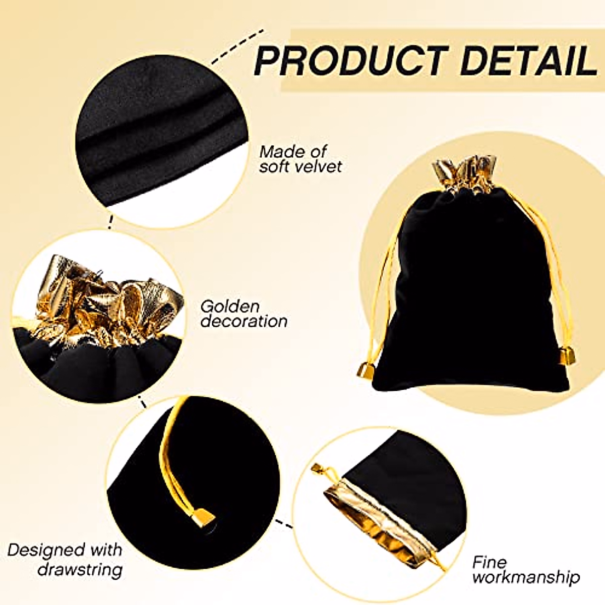 Riakrum 50 Pieces Velvet Bags Soft Jewelry Pouch with Drawstrings Velour Packaging Pouch Drawstring Velvet Present Bag for Candy Wedding Party Birthday Christmas Thanksgiving, 4.7 x 6.3 Inch (Black)