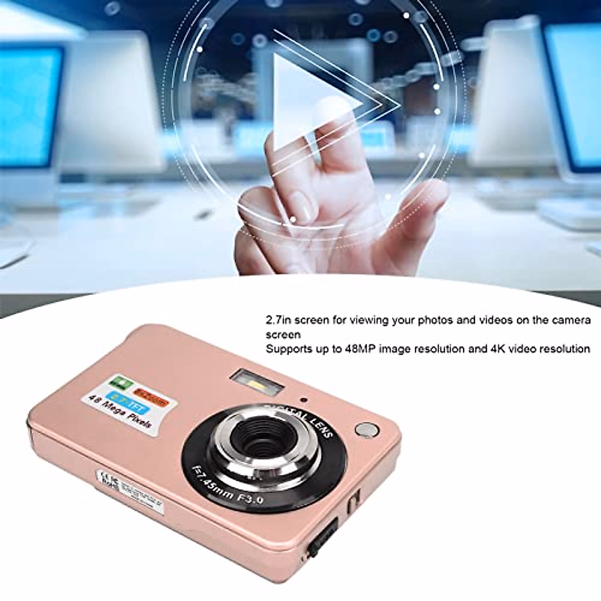 Digital Camera, Portable 48MP 4K Rechargeable Compact Camera for Shooting (Pink)