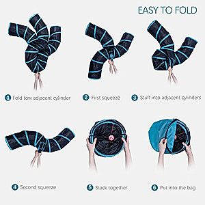 EGETOTA Cat Tunnel for Indoor Cats Large, with Play Ball S-Shape 5 Way Collapsible Interactive Peek Hole Pet Tube Toys, Puppy, Kitty, Kitten, Rabbit (Blue & Black)