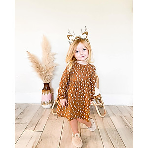 Hoanselay Toddler Infant Baby Girl Sister Matching Clothes Polka Dot Long Sleeve Romper Dress Cute Fall Winter Outfit Set (Brown, 5-6 Years)