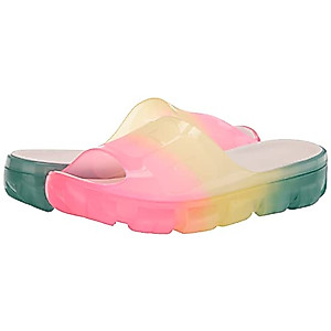 UGG Women's JELLA Clear Watercolors Slide Sandal, Rainbow Blend, 10