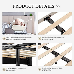 Benevika King Size Platform Bed Frame with Geometric Wingback Headboard, Wooden Slats Support, No Box Spring Needed, Easy Assembly, Gray