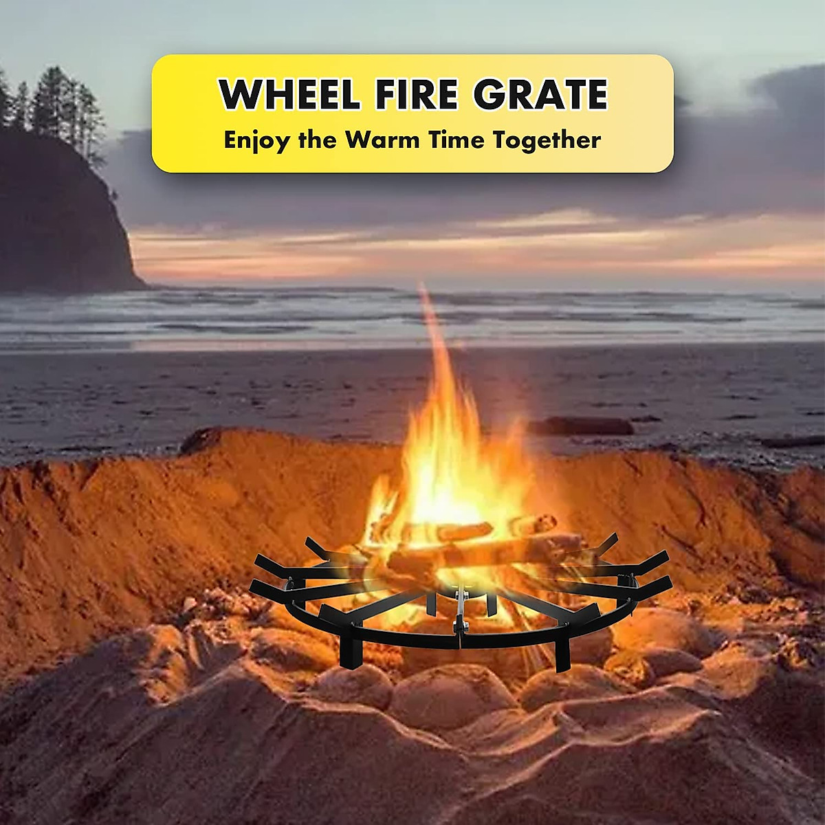 Round Fire Pit Grate 32 x 32 x 4.5 Inches, Heavy Duty Wagon Wheel Firewood Fireplace Grate, 6 + 2 Legs Spider Fire Pit Grill Grates, Fire Logs Stove Burning Rack for Inside Outdoor Campfire Bar