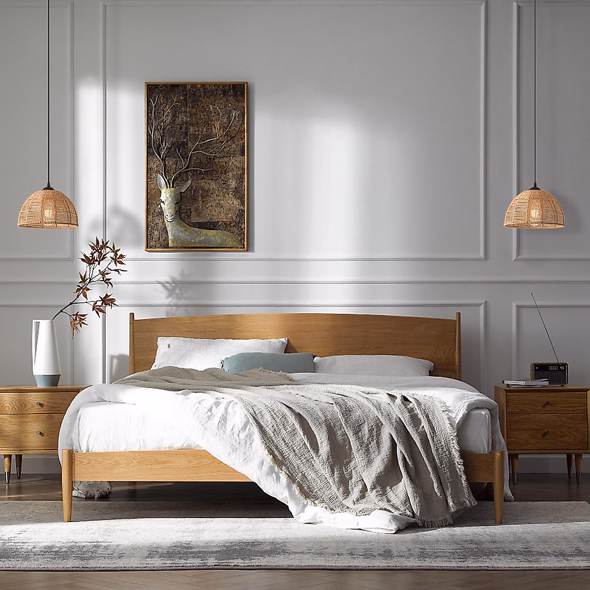 Gudicati Hand Woven Rattan Pendant Light Fixture Vintage Farmhouse 9.84" Bamboo Dome Pendant Lights Modern Retro Boho Wicker Basket Pendant Lighting for Kitchen Island, Bedroom, Dining Room, 2-Pack